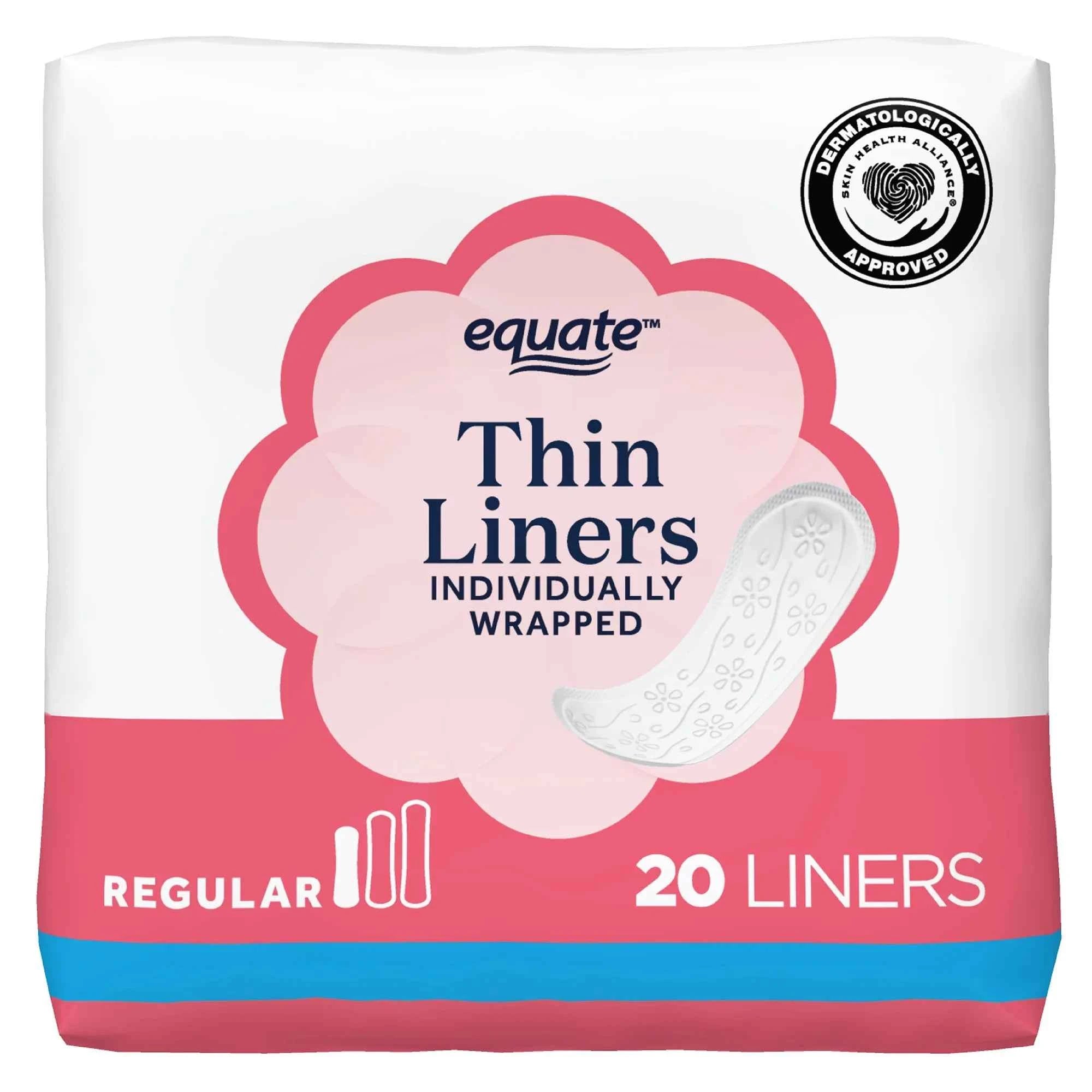 Equate Thin Liners - Regular Size, Individually Wrapped, 20 Count ...
